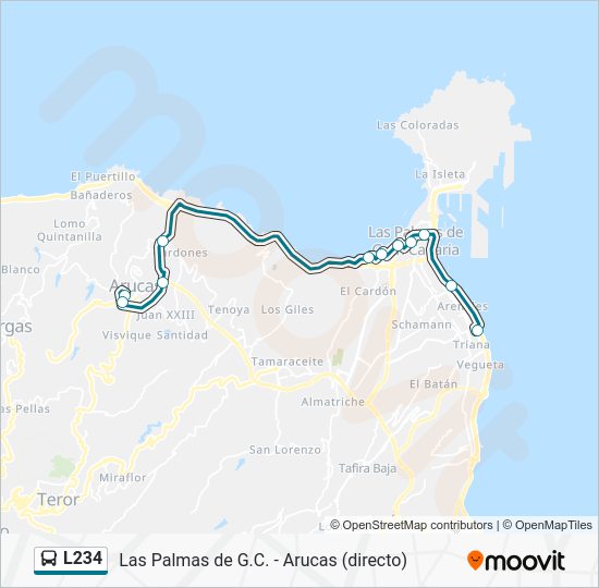 Línea L234: horarios, paradas y mapas - A - Arucas (directo) (Actualizado)