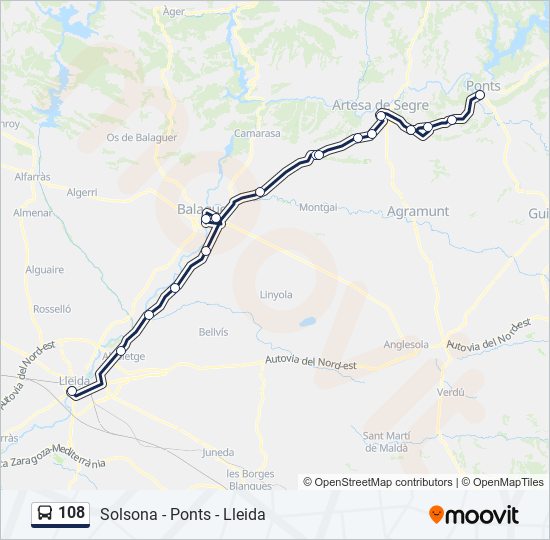 Línea 108: horarios, paradas y mapas - Ponts (Actualizado)