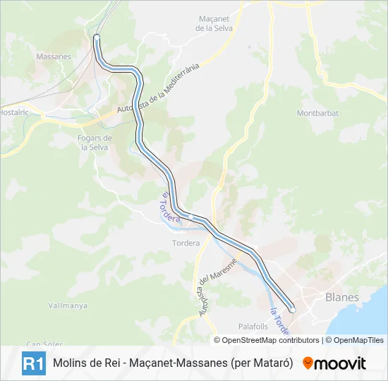 Línea R1: horarios, paradas y mapas - Blanes (Actualizado)
