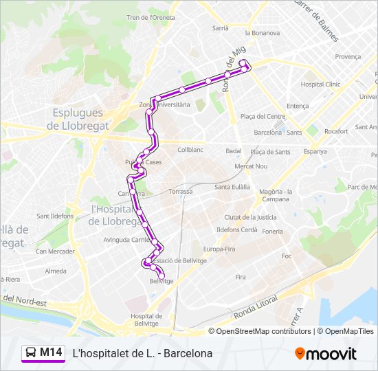 Línea m14: horarios, paradas y mapas - L'Hospitalet L. (Actualizado)