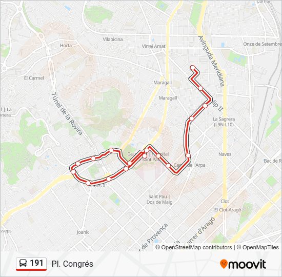 Línea 191: horarios, paradas y mapas - Pl. Congrés (Actualizado)
