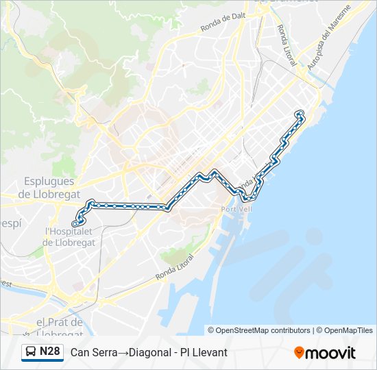 N28 Route: Schedules, Stops & Maps - Can Serra‎→Diagonal - Pl Llevant ...