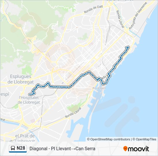 N28 Route: Schedules, Stops & Maps - Can Serra‎→Diagonal - Pl Llevant ...