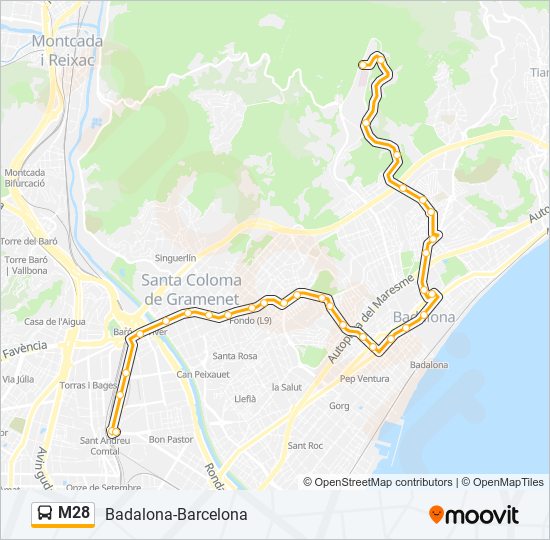 Línea m28: horarios, paradas y mapas - Estació Sant Andreu‎→Hospital ...