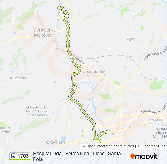 Línea 1703: horarios, paradas y mapas - Estación Petrer-Elche (Actualizado)