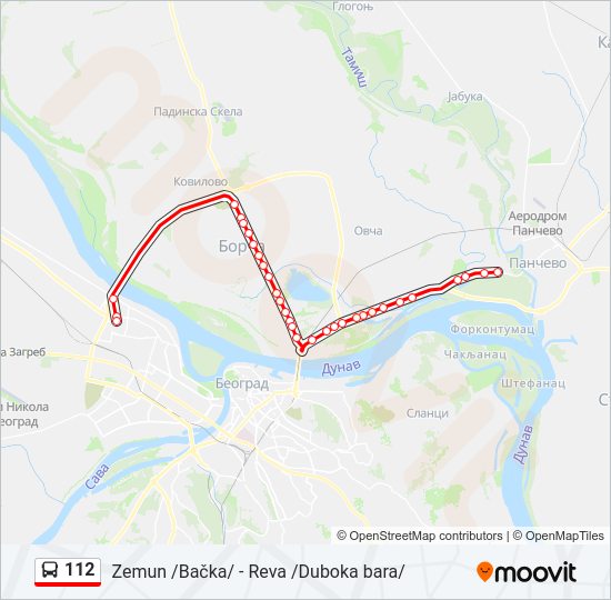 112 Trasa: Redovi vožnje, stajališta i mape - Zemun /Bačka/ - Reva ...