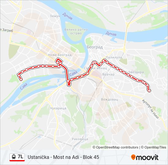 7L Trasa: Redovi vožnje, stajališta i mape - Ustanička - Most na Adi ...