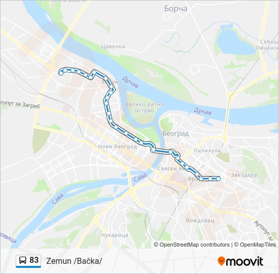 83 Trasa: Redovi vožnje, stajališta i mape - Zemun /Bačka/ (Ažurirano)