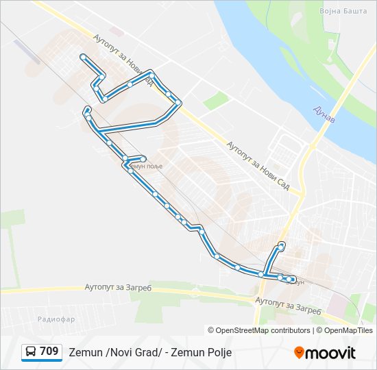 709 Trasa: Redovi vožnje, stajališta i mape - Zemun /Novi Grad/ (Ažurirano)