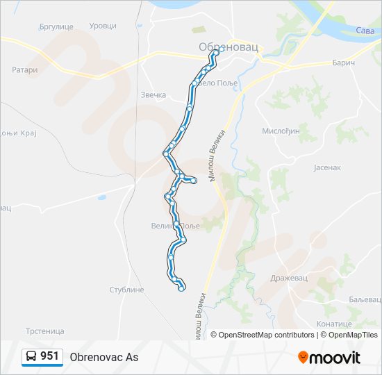951 Route: Schedules, Stops & Maps - Obrenovac As (Updated)