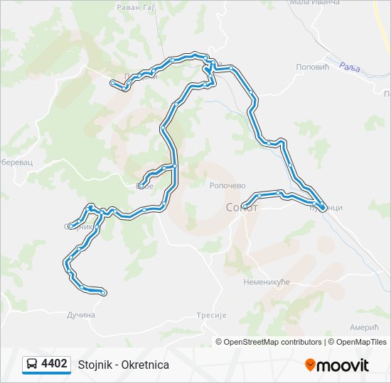 4402 Trasa: Redovi vožnje, stajališta i mape - Stojnik - Okretnica ...