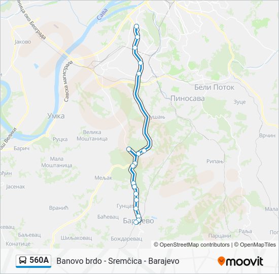 560а Trasa: Redovi vožnje, stajališta i mape - Barajevo As (Ažurirano)