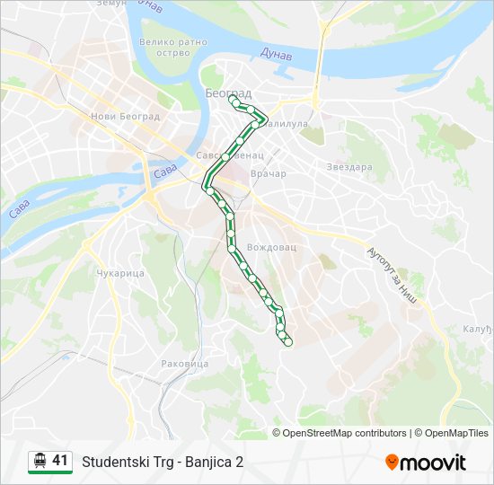 41 Trasa: Redovi vožnje, stajališta i mape - Banjica 2 (Ažurirano)