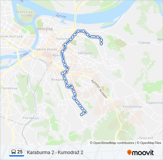 25 Trasa: Redovi vožnje, stajališta i mape - Karaburma 2 (Ažurirano)