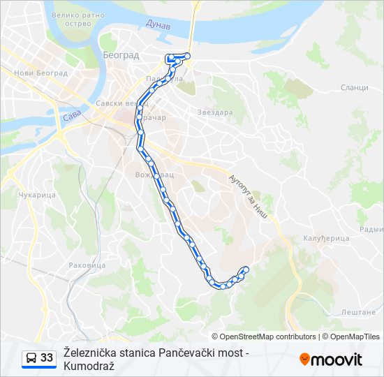 33 Trasa: Redovi vožnje, stajališta i mape - Kumodraž - Železnička ...