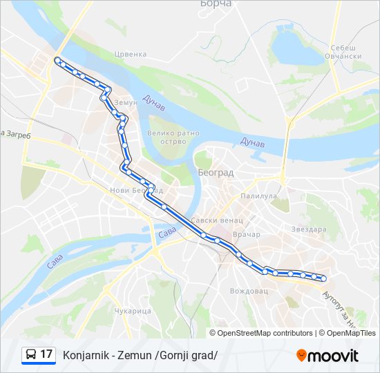 17 Trasa: Redovi vožnje, stajališta i mape - Konjarnik - Zemun /Gornji ...