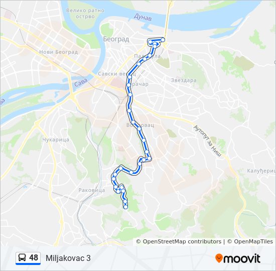 48 Trasa: Redovi vožnje, stajališta i mape - Мiljakovac 3