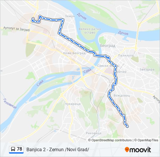 78 Trasa: Redovi vožnje, stajališta i mape - Banjica 2 - Zemun /Novi ...