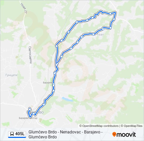 405l Trasa: Redovi vožnje, stajališta i mape - Glumčevo Brdo - Barajevo ...