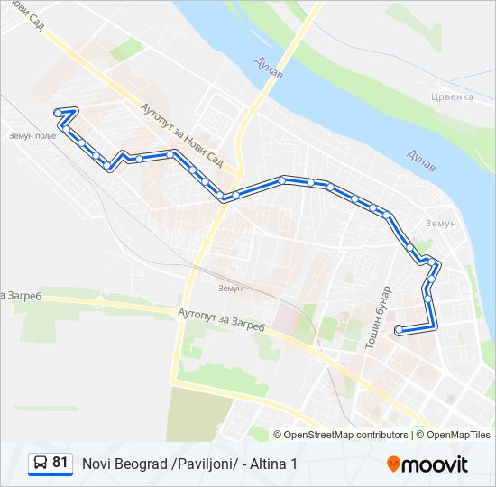 81 Trasa: Redovi vožnje, stajališta i mape - Novi Beograd /Paviljoni ...