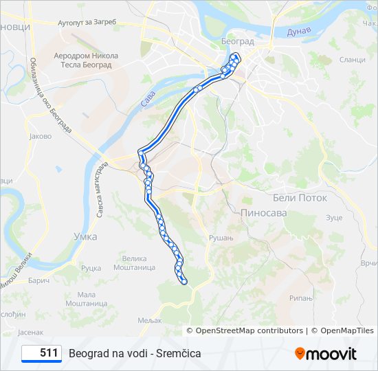 511 Trasa: Redovi vožnje, stajališta i mape - Beograd Na Vodi (Ažurirano)