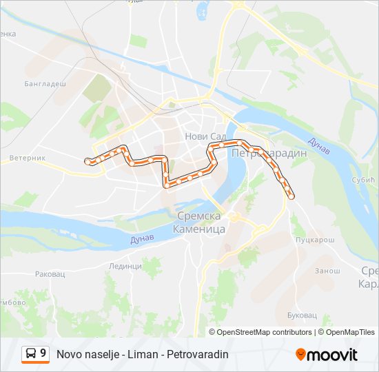 9 Trasa: Redovi vožnje, stajališta i mape - Petrovaradin (Ažurirano)