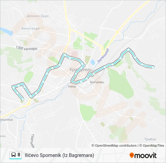 8 Trasa: Redovi vožnje, stajališta i mape - Ilićevo Spomenik (Iz ...