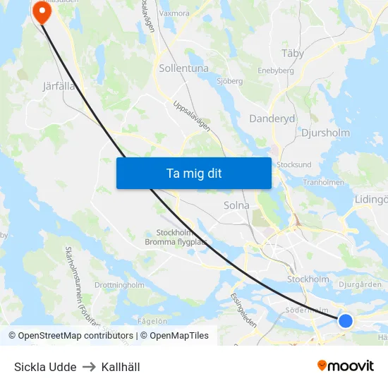Sickla Udde till Kallhäll med kollektivtrafik