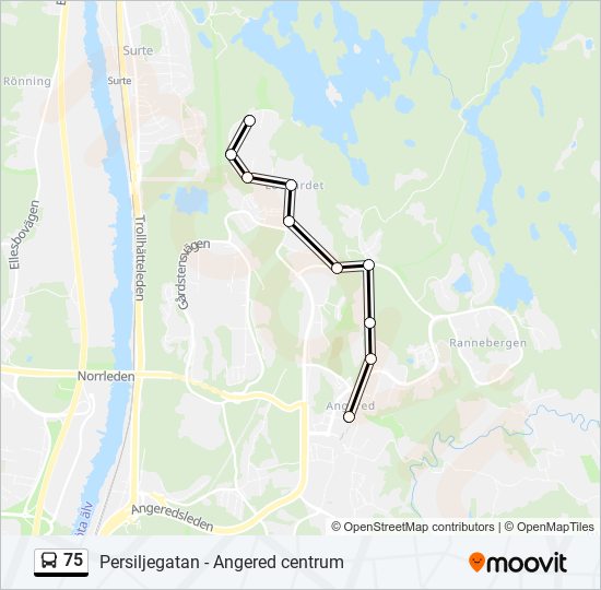 75 Rutt: Tidtabeller, Hållplatser & Kartor - Angered Centrum (Uppdaterat)
