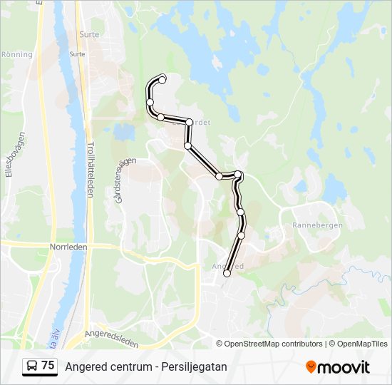 75 Rutt: Tidtabeller, Hållplatser & Kartor - Angered Centrum (Uppdaterat)