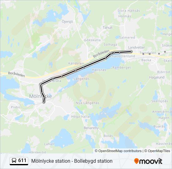 611 Rutt: Tidtabeller, Hållplatser & Kartor - Mölnlycke Station ...