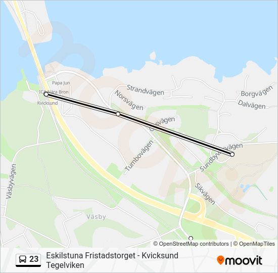 23 Rutt: Tidtabeller, Hållplatser & Kartor - Kvicksund Tegelviken ...