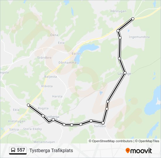 557 Rutt: Tidtabeller, Hållplatser & Kartor - Tystberga Trafikplats ...