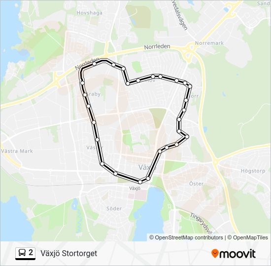 2 Rutt: Tidtabeller, Hållplatser & Kartor - Växjö Stortorget (Uppdaterat)