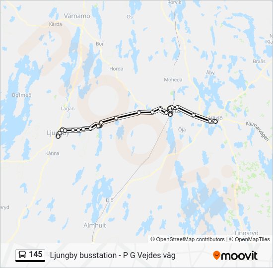 145 Rutt: Tidtabeller, Hållplatser & Kartor - Ljungby Busstation ...