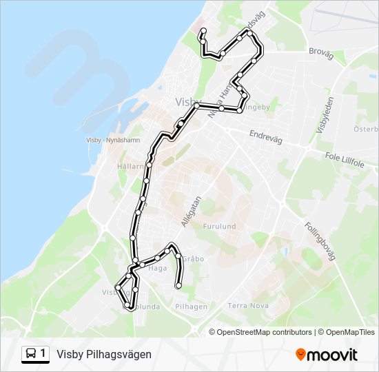 1 Rutt: Tidtabeller, Hållplatser & Kartor - Visby Pilhagsvägen (Uppdaterat)