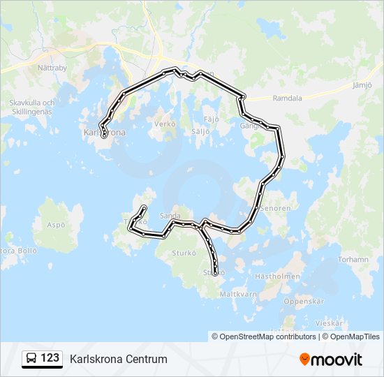 123 Rutt: Tidtabeller, Hållplatser & Kartor - Karlskrona Centrum ...
