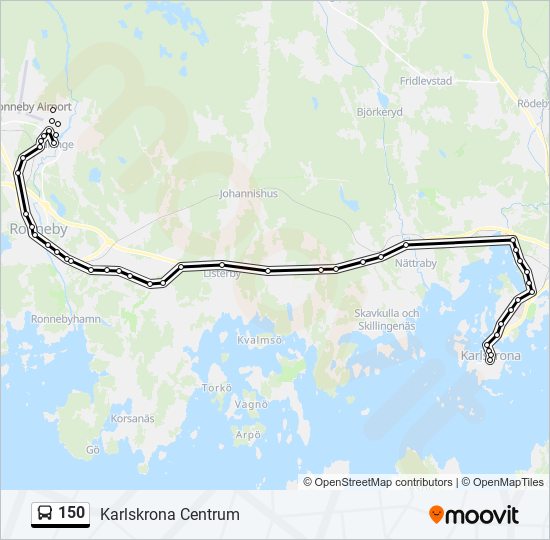 150 Rutt: Tidtabeller, Hållplatser & Kartor - Karlskrona Centrum ...