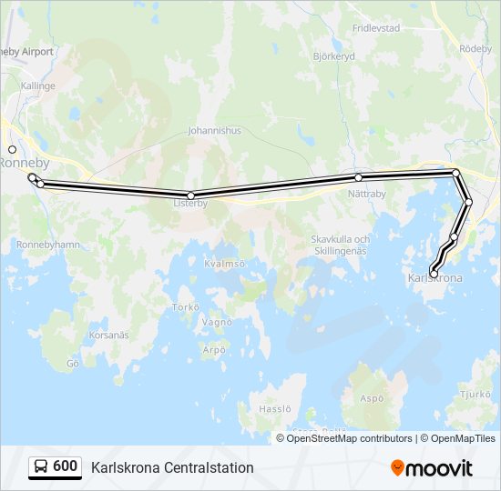 600 Rutt: Tidtabeller, Hållplatser & Kartor - Karlskrona Centralstation ...