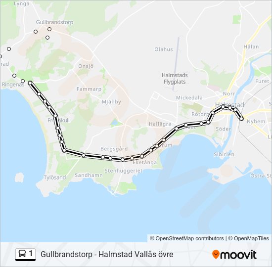 1 Rutt: Tidtabeller, Hållplatser & Kartor - Halmstad C Resecentrum ...