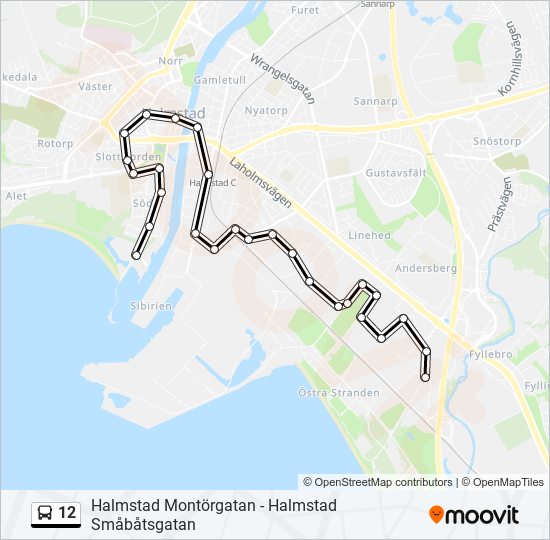 12 Rutt: Tidtabeller, Hållplatser & Kartor - Halmstad Montörgatan ...