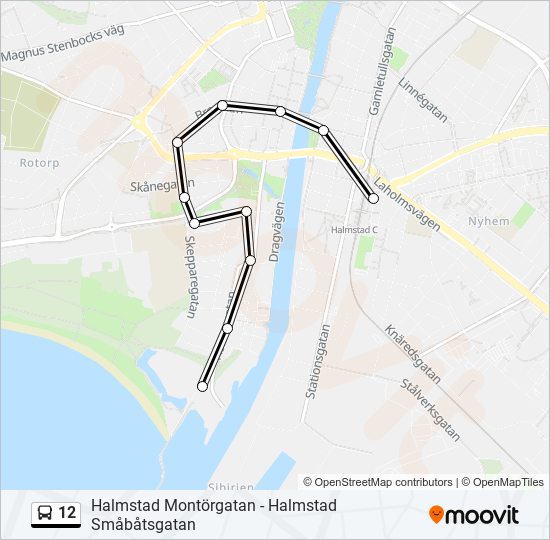 12 Rutt: Tidtabeller, Hållplatser & Kartor - Halmstad C Resecentrum ...