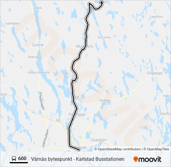 600 Rutt: Tidtabeller, Hållplatser & Kartor - Karlstad Busstationen ...