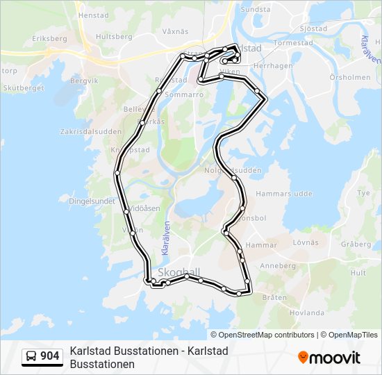 904 Rutt: Tidtabeller, Hållplatser & Kartor - Karlstad Busstationen ...