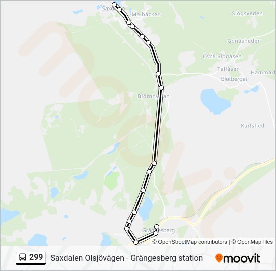299 Rutt: Tidtabeller, Hållplatser & Kartor - Grängesberg Station ...