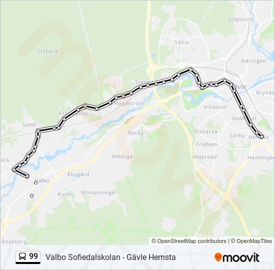99 Rutt: Tidtabeller, Hållplatser & Kartor - Gävle Hemsta (Uppdaterat)