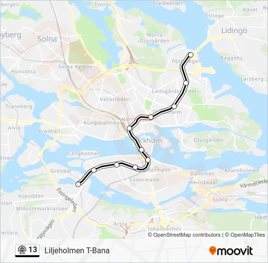 13 Route: Schedules, Stops & Maps - Liljeholmen T-Bana (Updated)