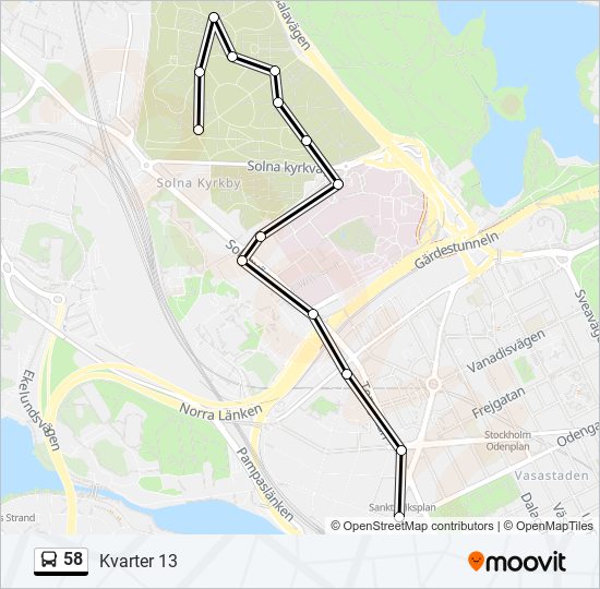 58 Rutt: Tidtabeller, Hållplatser & Kartor - Kvarter 13 (Uppdaterat)