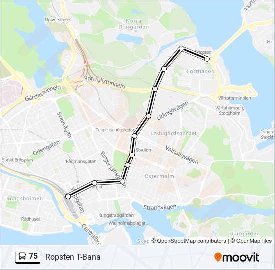 75 Route: Schedules, Stops & Maps - Ropsten T-Bana (Updated)