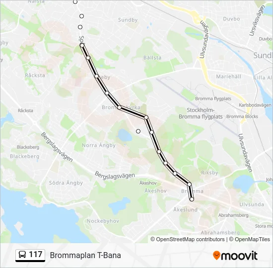 117 Rutt: Tidtabeller, Hållplatser & Kartor - Brommaplan T-Bana ...